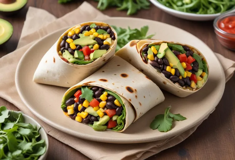 Vegan fiesta black bean wrap recipe with nutrition facts